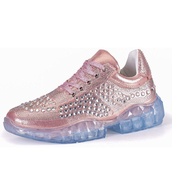 Shoes | Pink Sneakers Glitter Crystal Running Shoes | Poshmark